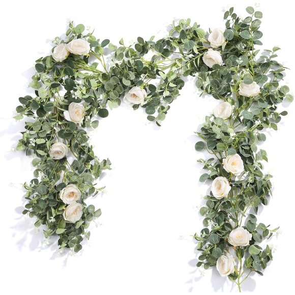 Other | 2pcs Artificial Eucalyptus Flower Garland With Fake Rose Flower ...